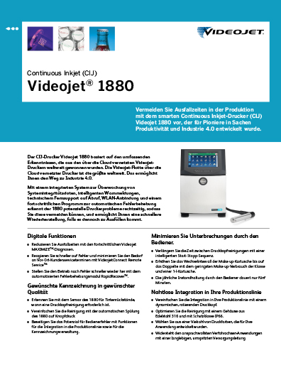 Der Continuous Inkjet-Drucker Videojet 1880 - Dokumente - Switzerland